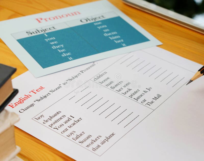 English Test Sheet on Wooden Desk Stock Photo - Image of classroom ...