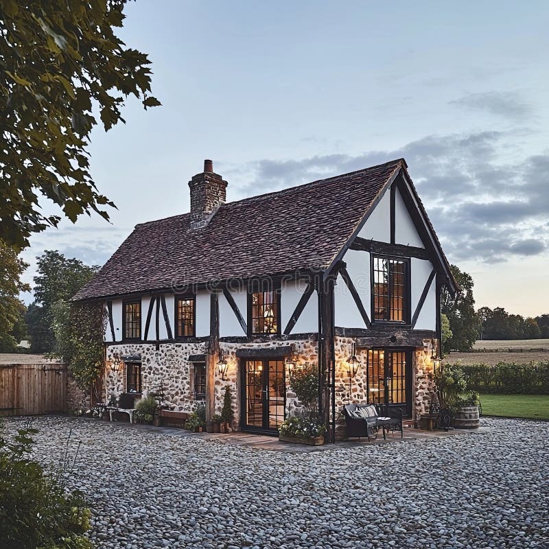 English Timber-framed Barn Exterior in Shropshire Stock Illustration ...