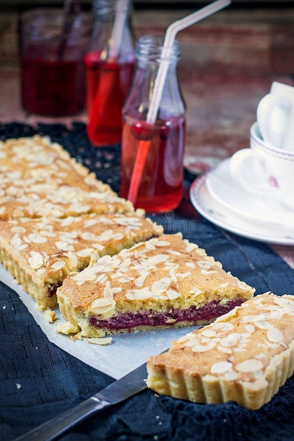 English Traditional Bakewell Tart with Raspberry Jam Stock Image ...