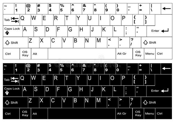 English, Us White and Black Keyboard Layout Stock Vector - Illustration ...