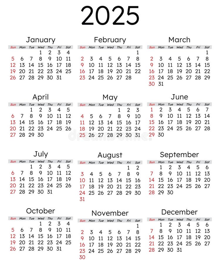 2025 English Vector Calendar: Modern, Clean Design with 12 Months ...