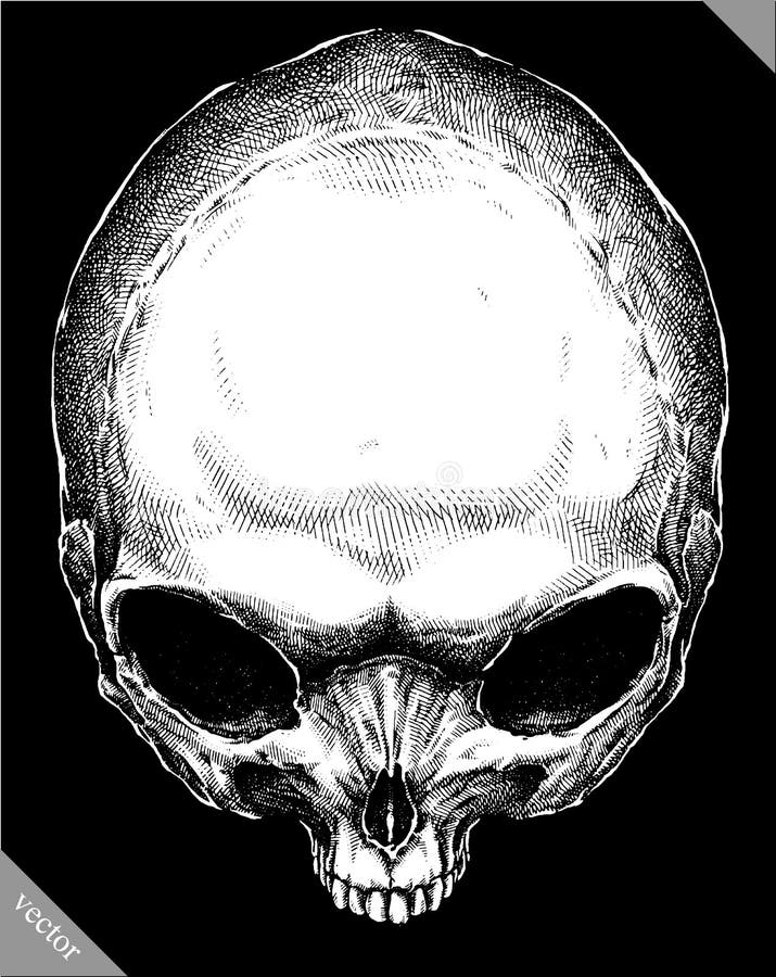 Engrave Alien Skull Hand Drawn Graphic Vector Illustration Stock Vector ...