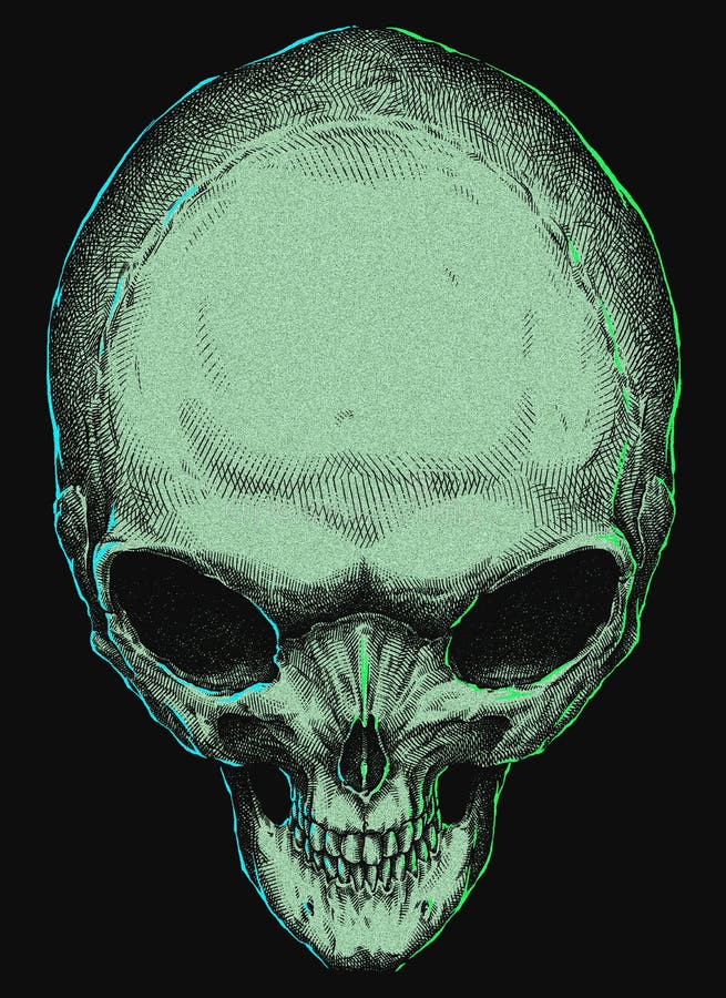Engrave Isolated Alien Skull Hand Drawn Graphic Illustration Stock ...