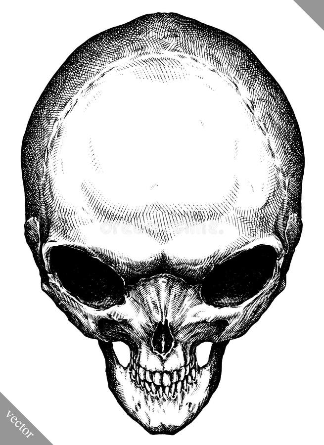 Engrave Isolated Alien Skull Hand Drawn Graphic Vector Illustration ...