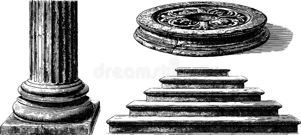 Engraved Architectural Elements Featuring Colossal Column and Base ...