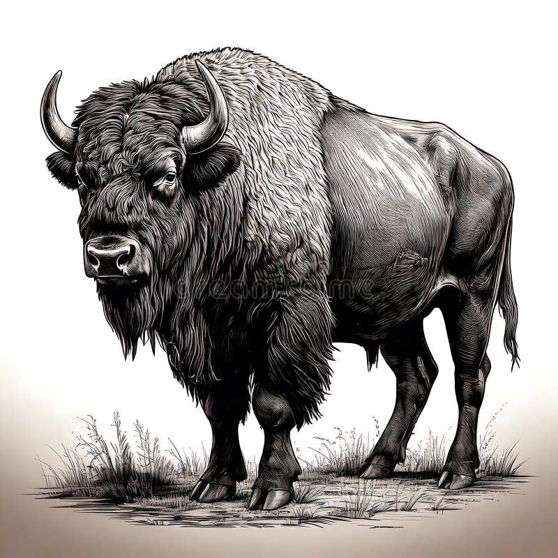 Engraved Bison Silhouette with Intricate Line Detailing and Rustic ...