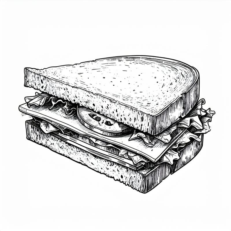 Engraved Black and White Sketch of a Delicious Sandwich Stock ...