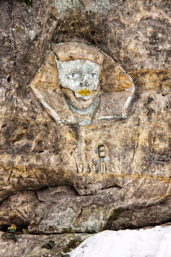Engraved Colored Head of Sphinx in the Rock Stock Photo - Image of ...