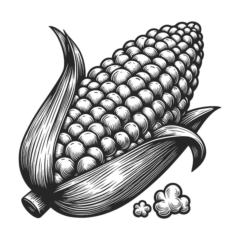 Engraved Corn Cob Illustration Raster Illustration Stock Illustration ...