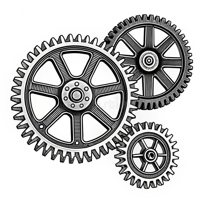 Engraved Gears Interlocking Mechanism, Black and White, Teamwork, Gears ...