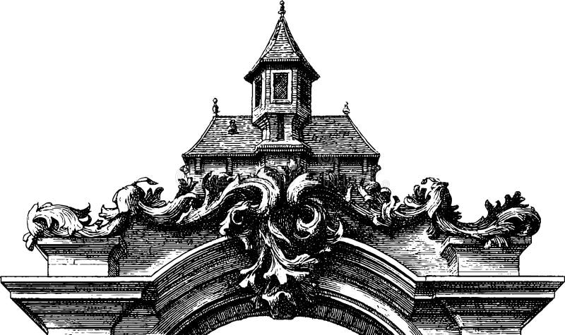 Engraved Gothic Arch with Decorative Banner Elements for Design ...