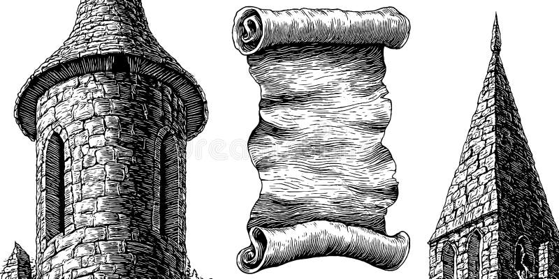 Engraved Gothic Architectural Elements with Ancient Scroll Design for ...