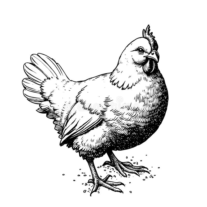 Engraved Hen Illustration Isolated on a White Background Stock Vector ...