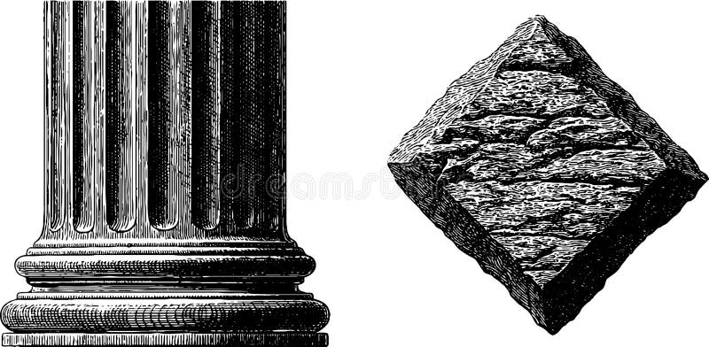 Engraved Illustration of Ancient Keystone and Classical Column Detail ...