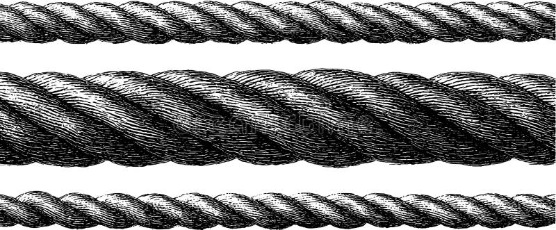 Engraved Illustration of Linen Threads and Rope Set for Design and ...