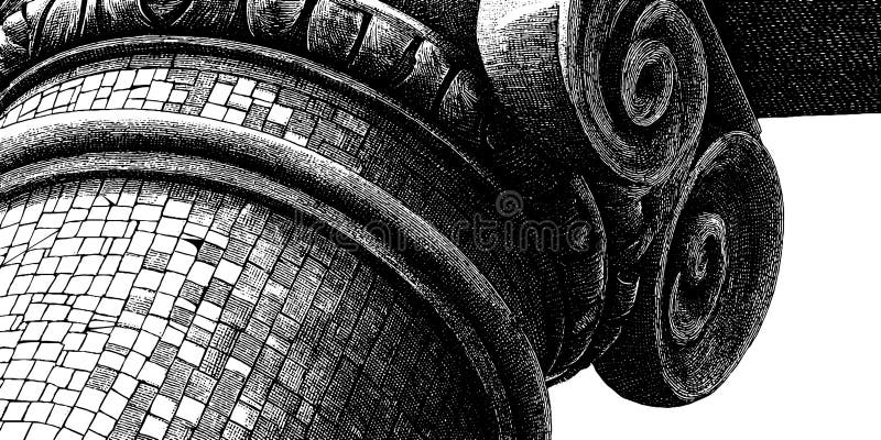 Engraved Illustration of Ornate Column and Mosaic Tile Design Stock ...