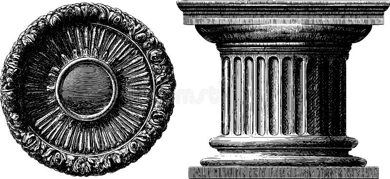 Engraved Illustration Set of Colossal Column Elements for Design Stock ...