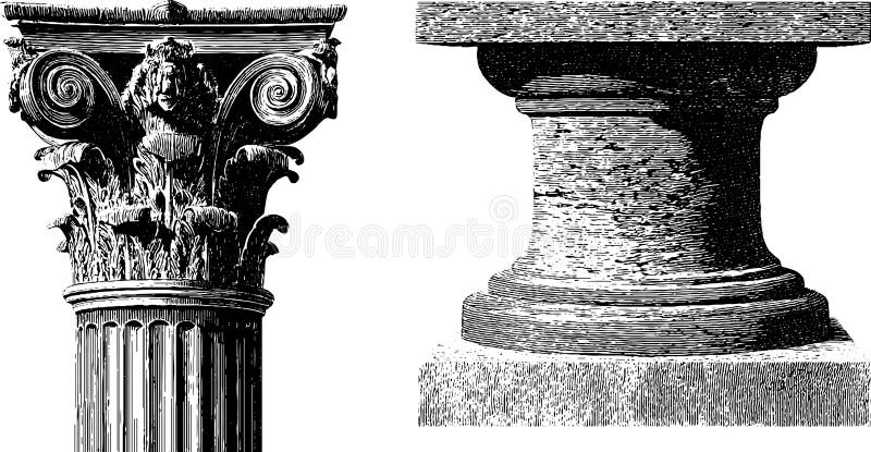 Engraved Illustration Set of Ionic Column and Architectural Details for Design Enthusiasts Stock ...