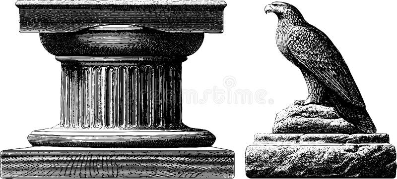 Engraved Illustration of Temple Column Base and Fluted Design with ...