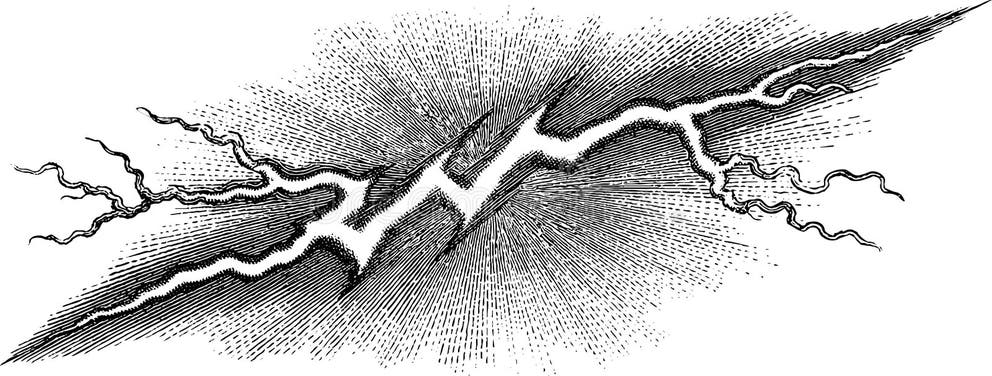 Engraved Lightning Bolt Illustration with Intricate Linework for Design ...