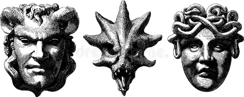 Engraved Mythical Creatures Set Featuring Chimera and Gorgon ...