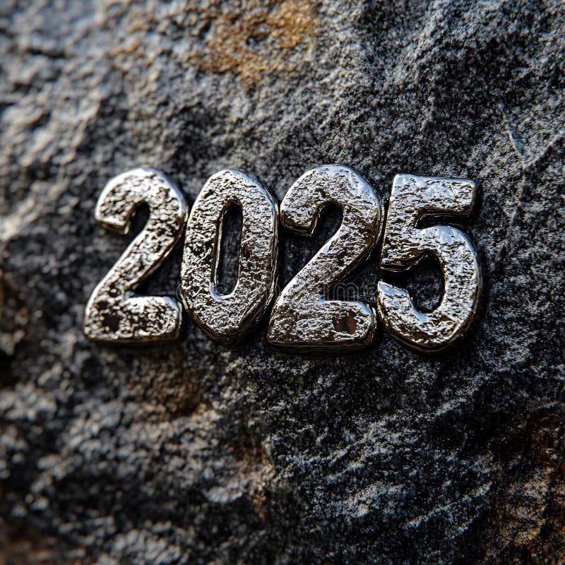 Engraved 2025 on Rough Stone with Textured Metallic Finish, Durable and ...