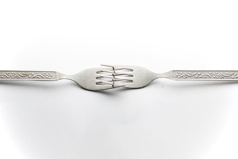 Engraved Silverware Fork Set of Two Placed Face To Face Crossing Their ...
