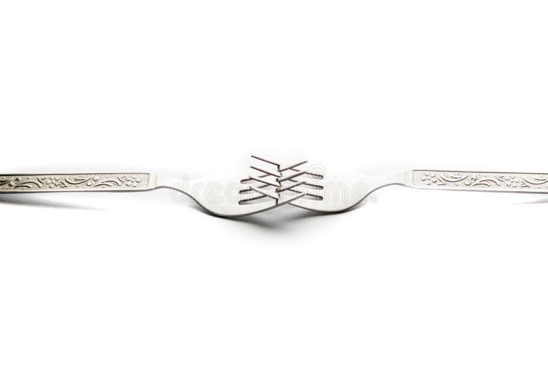 Engraved Silverware Fork Set of Two Placed Face To Face Crossing Their ...