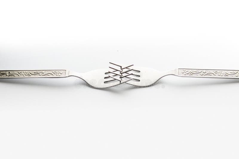 Engraved Silverware Fork Set of Two Placed Face To Face Crossing Their ...