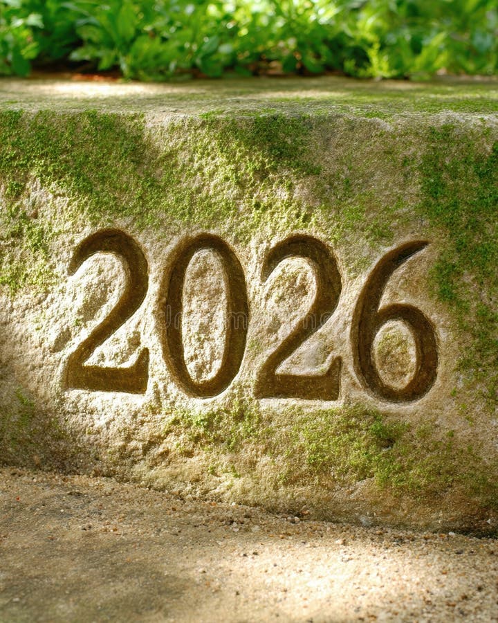 Engraved Symbol Year 2026 Smooth Stone Surrounded Natural Elements ...