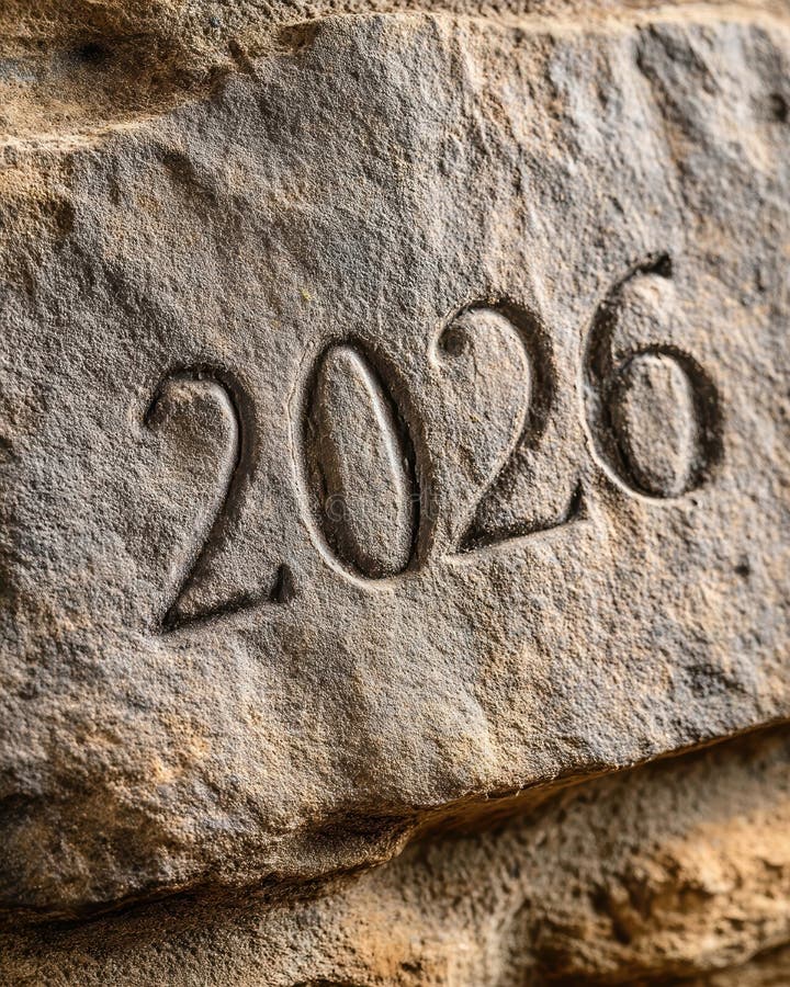 Engraved Symbol of the Year 2026 on a Smooth Stone Surrounded by ...