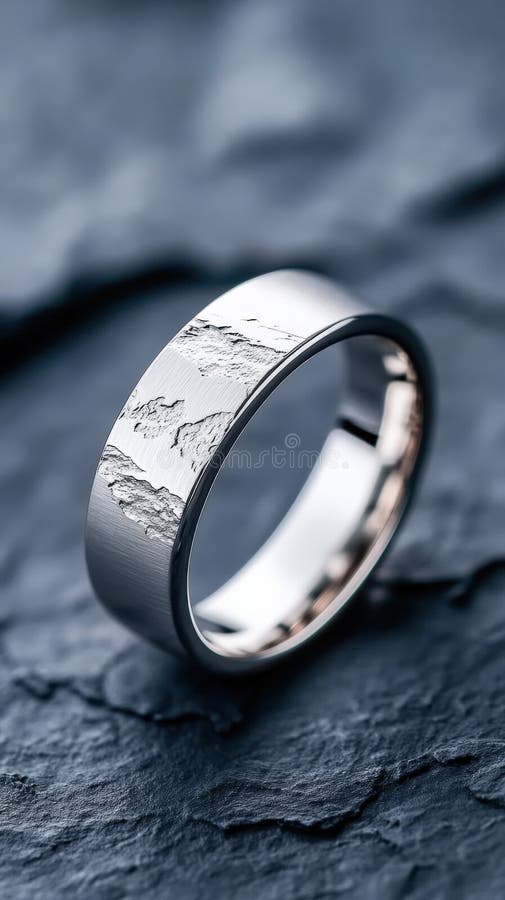 Engraved Titanium Ring Featuring a Lunar Landscape on a Textured Dark ...