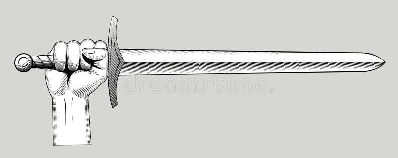 Engraved Vintage Drawing of a Hand Holding a Sword Stock Vector ...