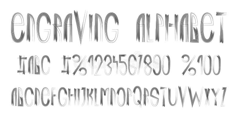 Engraving Alphabet. Set of Letters and Numbers, Font in the Style of ...
