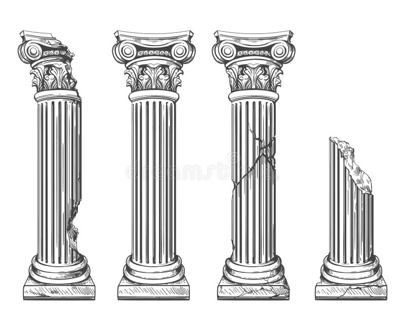 Engraving ancient columns stock illustration. Illustration of graphic ...