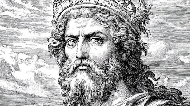 Engraving of Ancient King on Sky Background. Vintage Artwork Stock ...