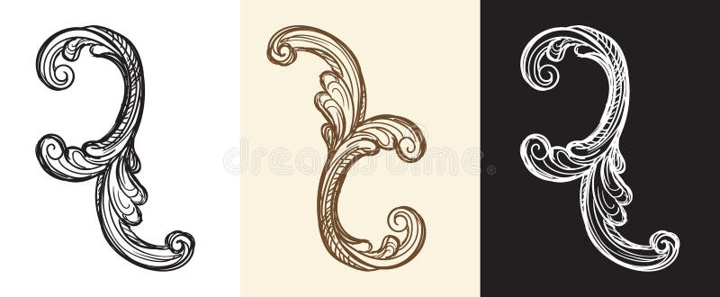 Engraving Baroque Design Element Set Vector Illustration Stock Vector ...