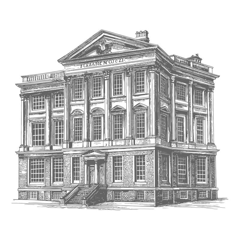 Grand Old Building Architectural Sketch, Elegant Classic Structure ...