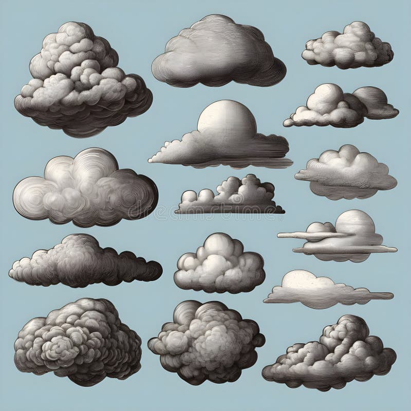 Engraving Hand Drawn Clouds Collection Stock Illustration ...