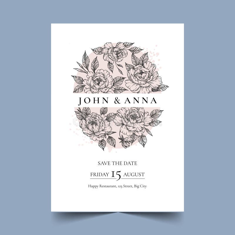 Engraving Hand Drawn Floral Wedding Invitation Vector Design ...