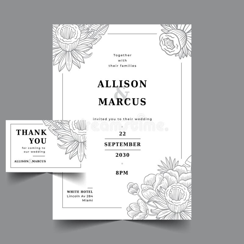 Engraving Hand Drawn Floral Wedding Invitation Vector Design ...