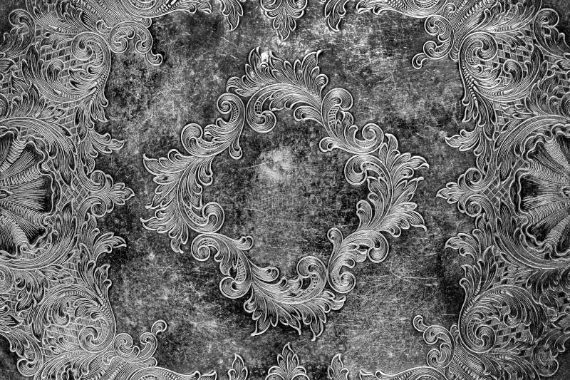 Engraving Pattern Background on an Antique Silver Plate Pewter Tray ...