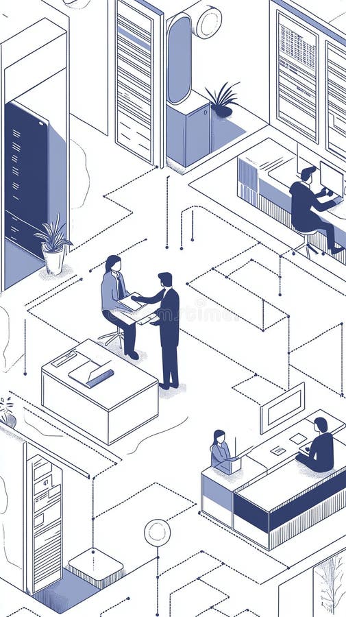 Engraving-style Isometric Design of Professionals Interacting in an ...