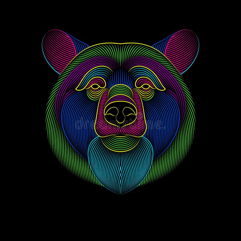Engraving of Stylized Psychedelic Bear on Black Background Stock Vector ...