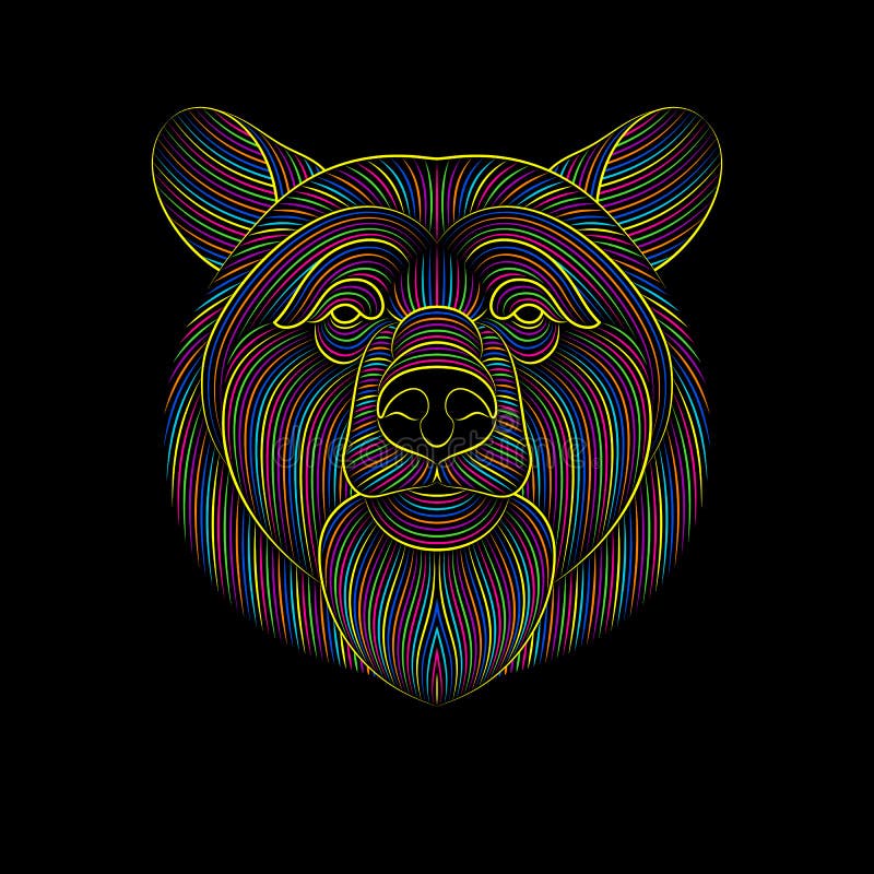 Engraving of Stylized Psychedelic Bear on Black Background Stock Vector ...