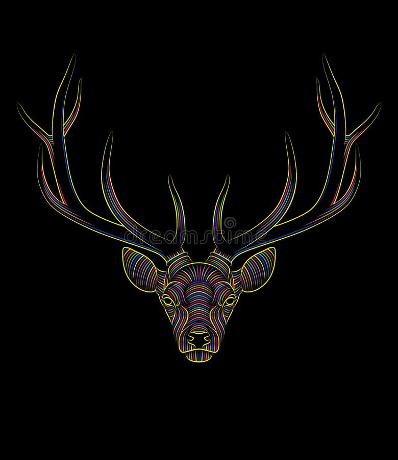 Engraving of Stylized Psychedelic Deer on Black Background Stock Vector ...