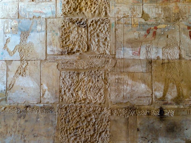 Engravings on the Wall of the Ancient Temple of Egypt. Stock Image ...