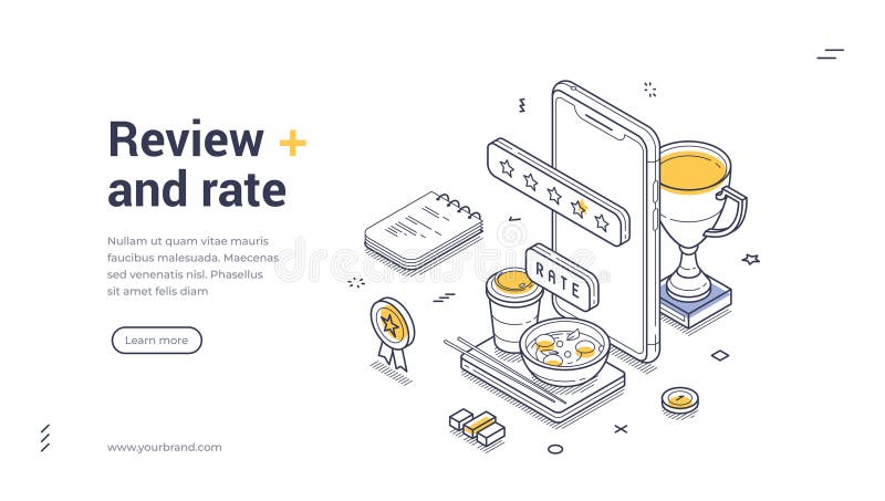 Enhance Customer Feedback with a Modern Isometric Web Banner Template for Reviews and Ratings ...