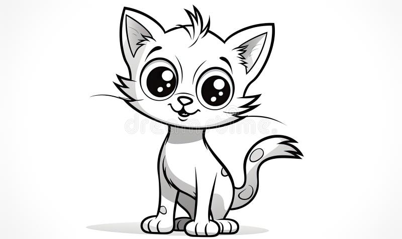 Enhance the Line Art of Cartoon Kitty for Coloring Stock Illustration ...