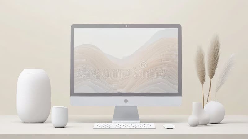Enhance Productivity, Modern Computer Desk Setup with Elegant Vase and ...